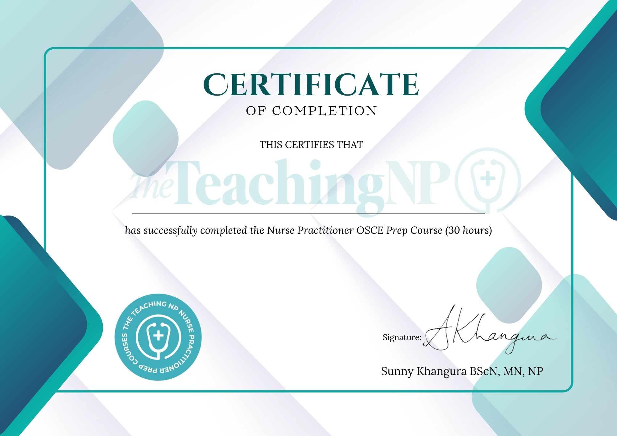 OSCE Course Certificate - The Teaching NP